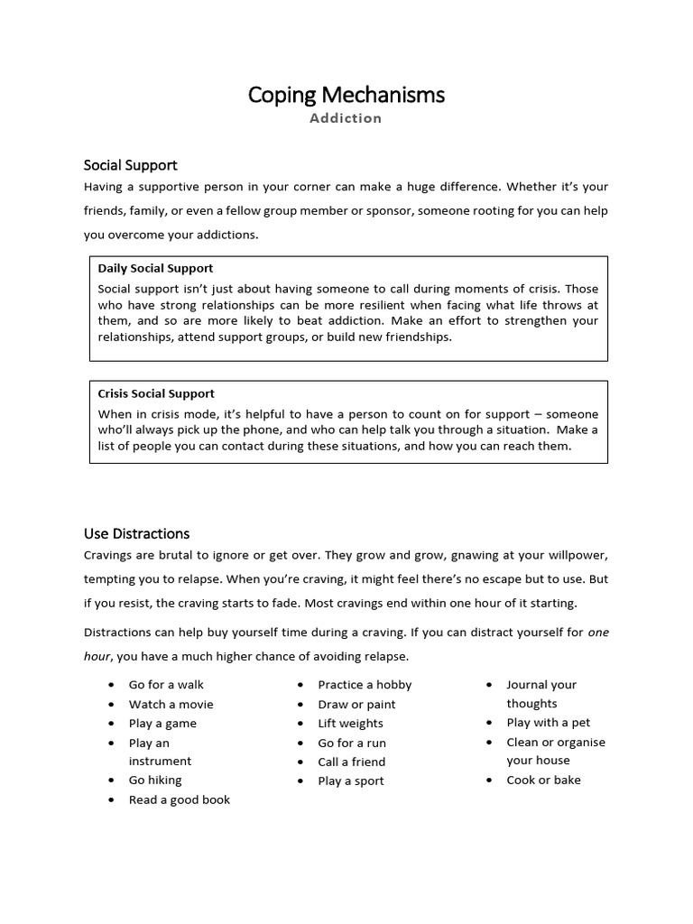 Coping Mechanisms - Addiction Worksheet | PDF