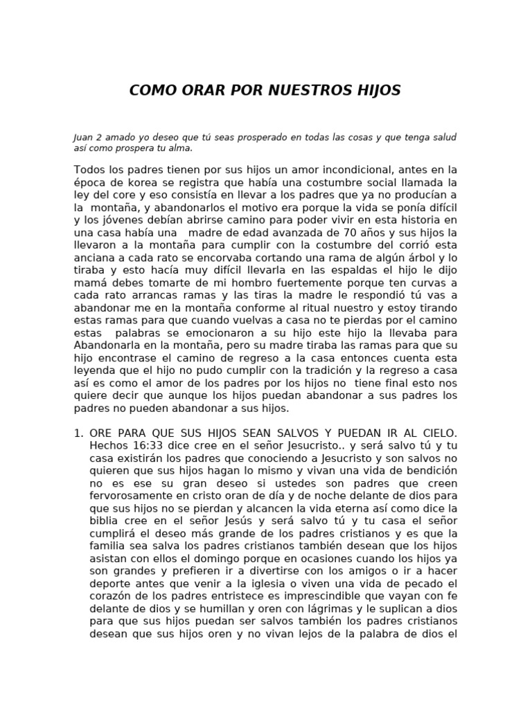 Como Orar Por Nuestros Hijos | PDF