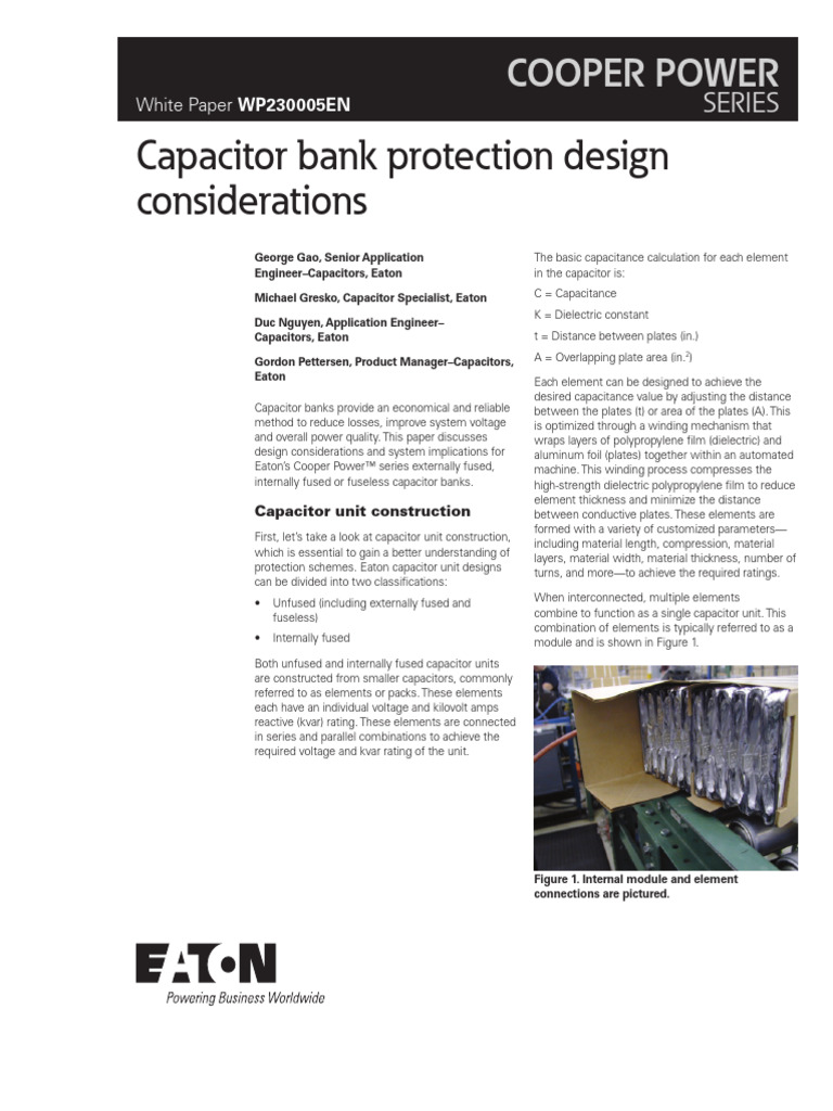 Eaton Capacitor Bank Design Considerations White Paper Wp230005en | PDF