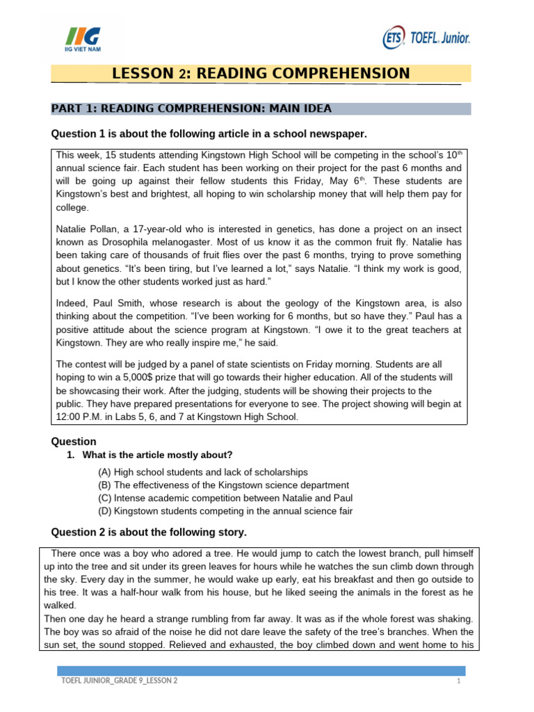 TJ - G9 - L2 - Reading - Main Idea - Detail - Handout | PDF | Abraham Lincoln | Big Bang