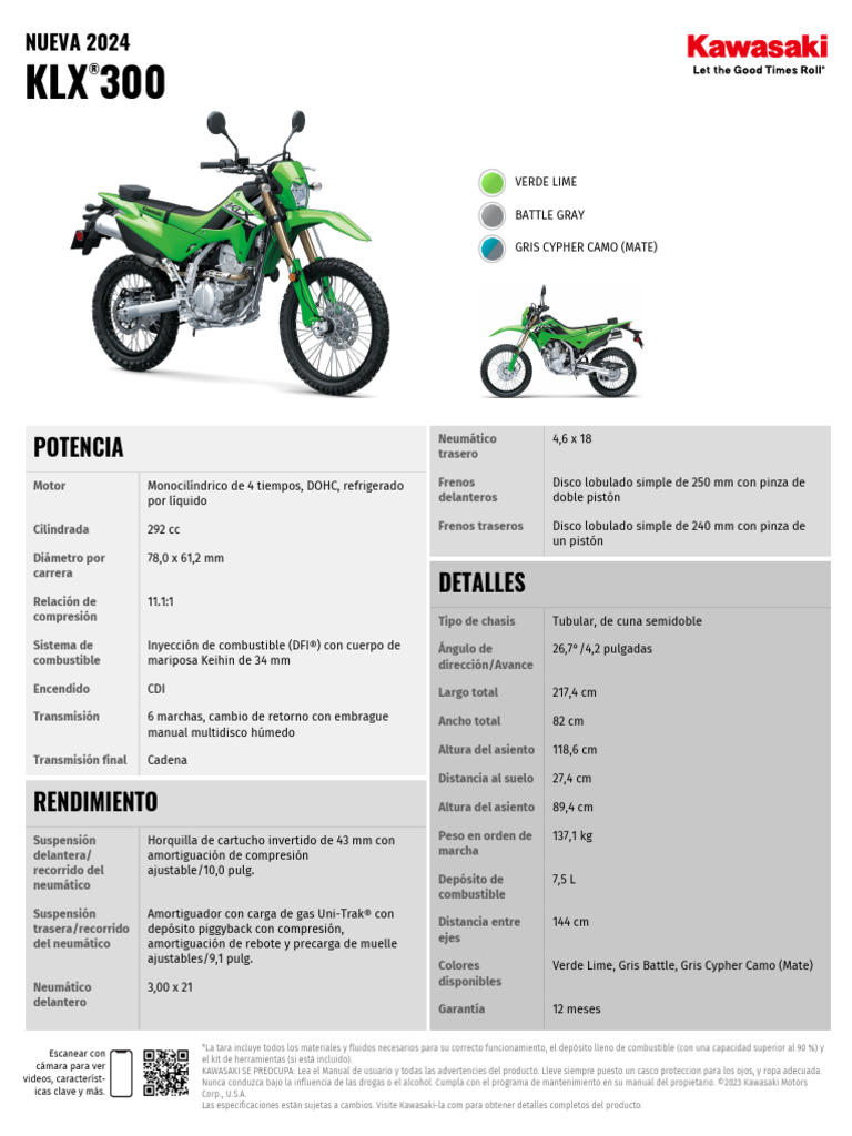Archivo para Descargar Ficha Tecnica Kawasaki KLX 300 | PDF