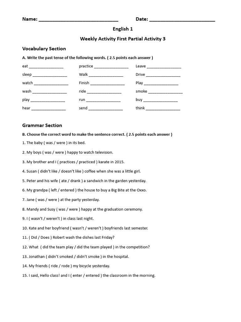 English 1 Weekly Activity First Partial Activity 3 | PDF