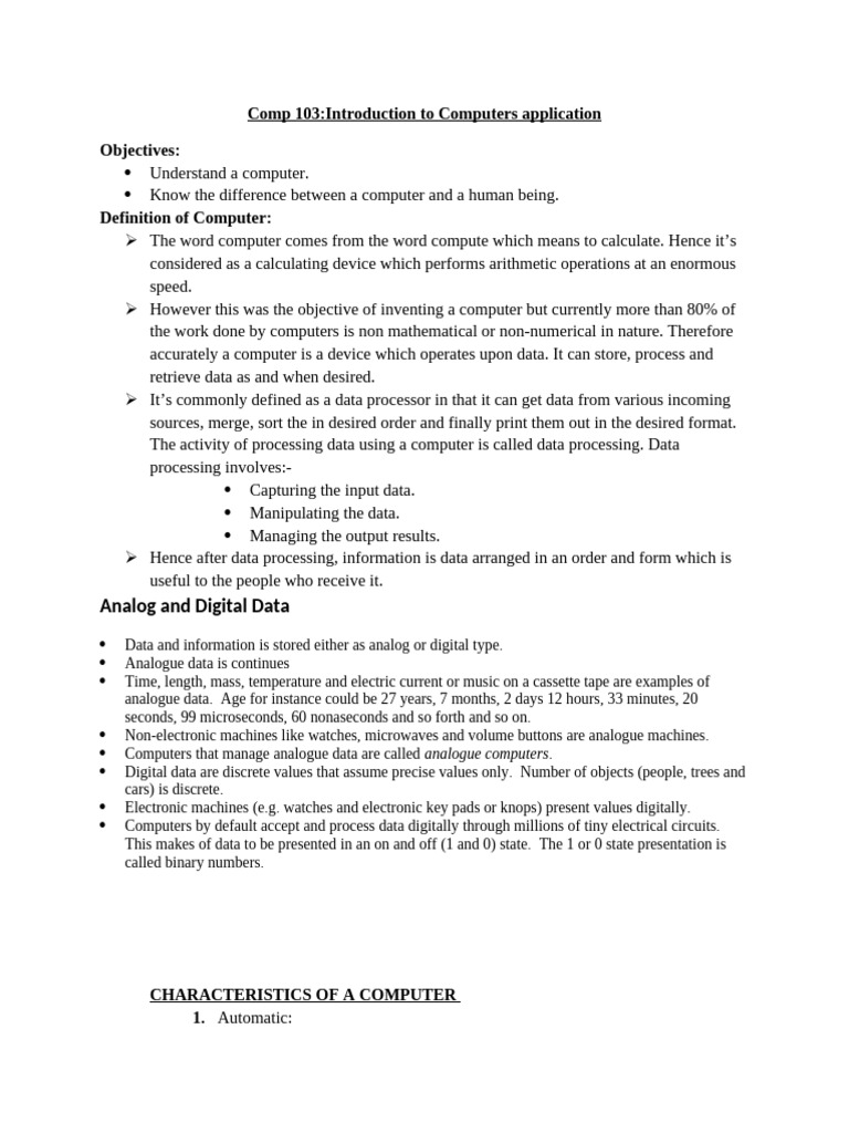 Cosc 103 Handout | PDF