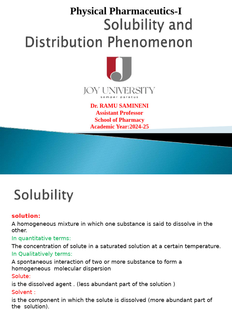 Unit-1-Solubility and Distribution Phenomena | PDF
