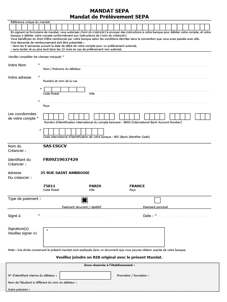 Mandat Sepa Exemplaire | PDF | Banking | Finance & Money Management