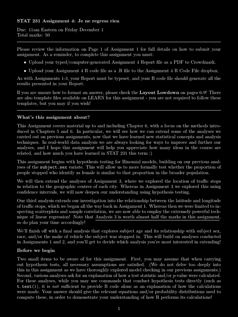 STAT231 F23 Assignment 4 | PDF