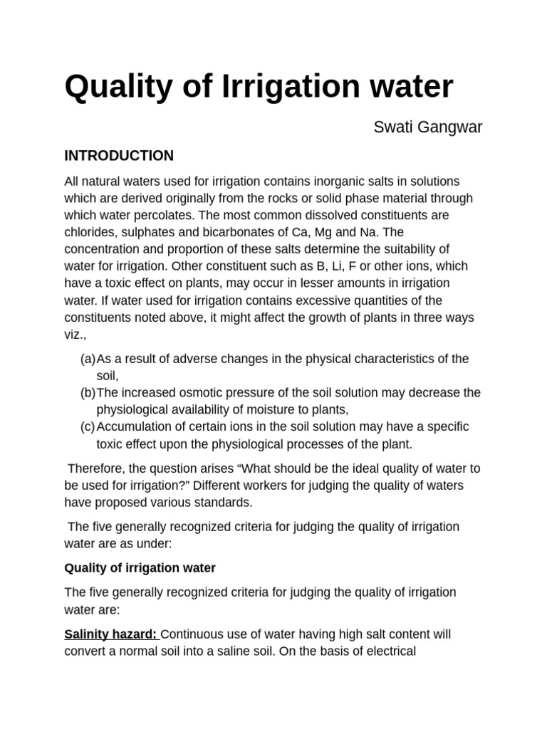 Optimal Irrigation Water Quality | PDF | Soil | Sodium
