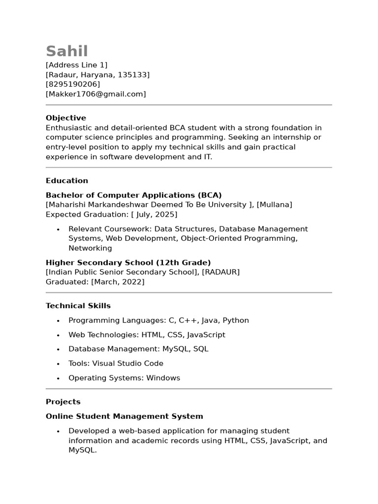 Sahil CV | PDF