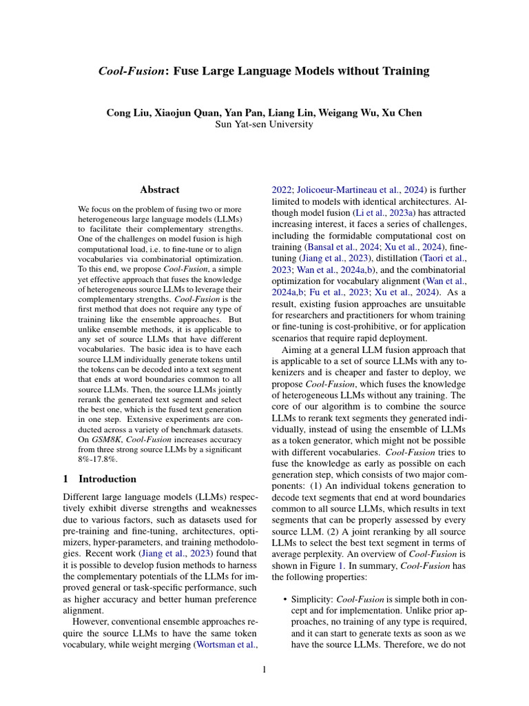 Cool-Fusion - Fuse Large Language Models Without Training | PDF