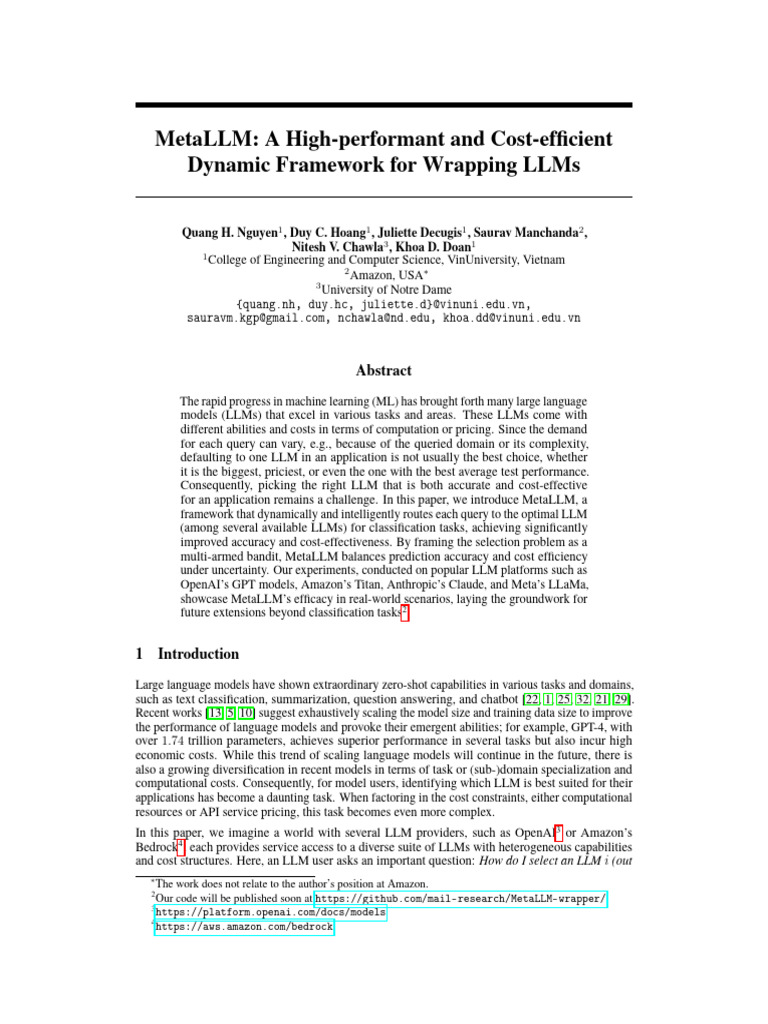 MetaLLM - A High-Performant and Cost-Efficient Dynamic Framework For Wrapping LLMs | PDF