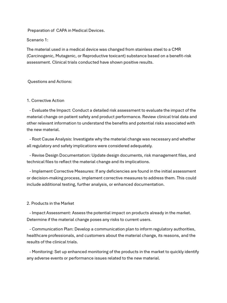 Sample Preparation of CAPA With Two Different Examples | PDF | Clinical ...