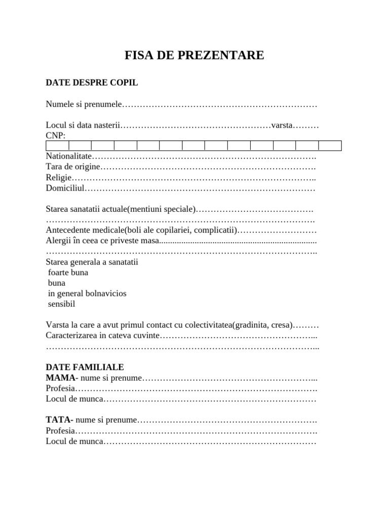 FISA DE PREZENTARE 2024 | PDF