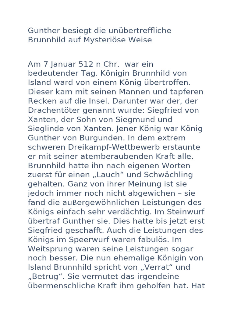 Gunther Besiegt Die Unübertreffliche Brunnhild Auf Mysteriöse Weise | PDF