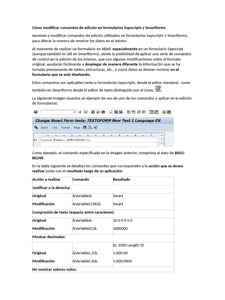 Cómo Modificar Comandos de Edición en Formularios Sapscripts y Smartforms | PDF