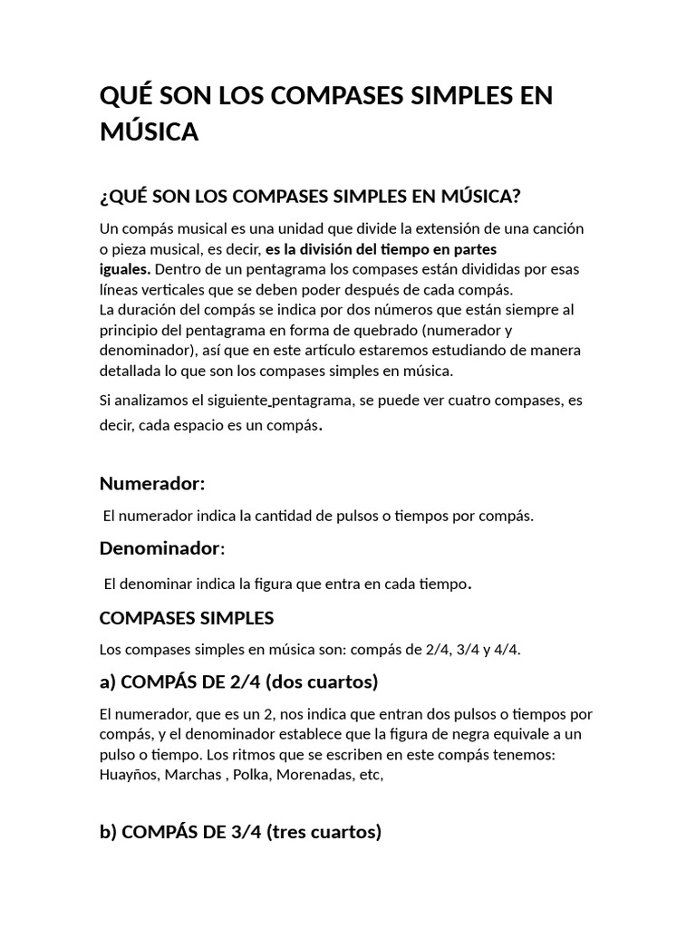 Qué Son Los Compases Simples en Música | PDF | Elementos de la música ...