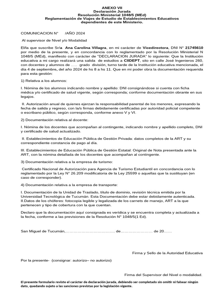 Anexo Vii Declaracion Jurada | PDF