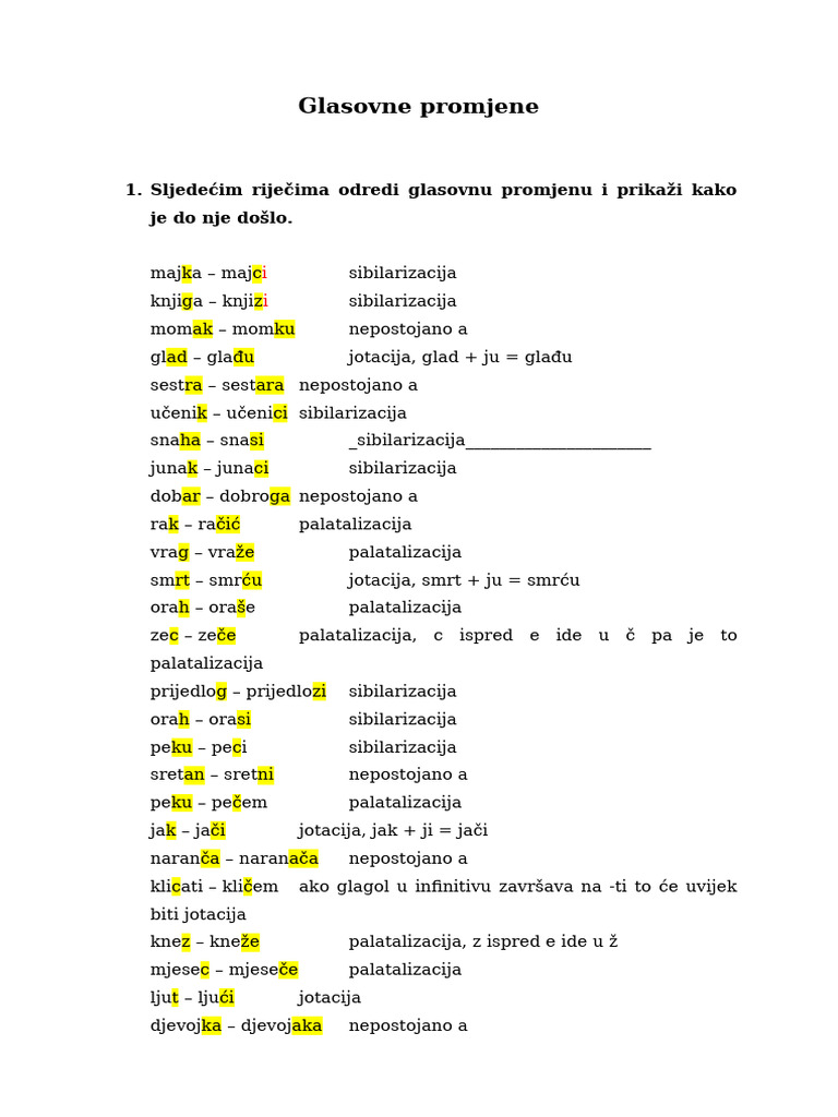 Glasovne Promjene - Vježbe | PDF
