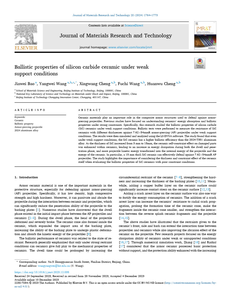 Ballistic properties of silicon carbide ceramic under weak support ...