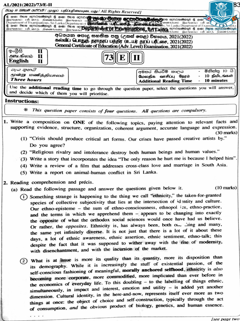 AL English Literature 2021 Paper II 2 | PDF