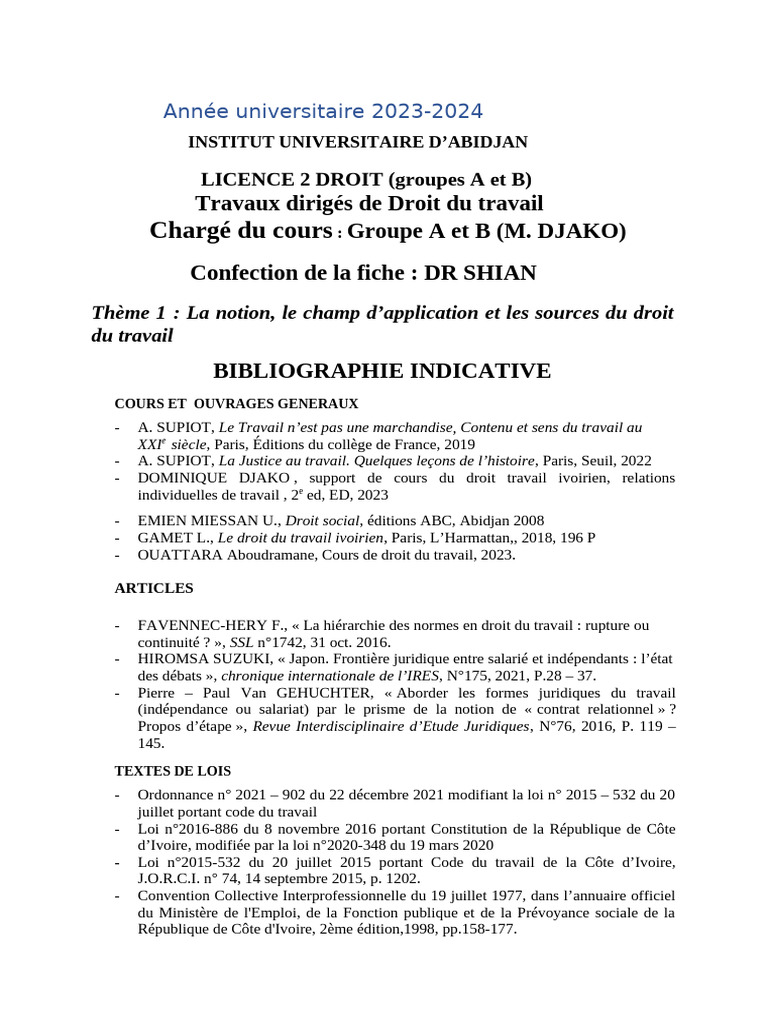Fiche 1 Droit Du Travail Et Proposition de Correction | PDF
