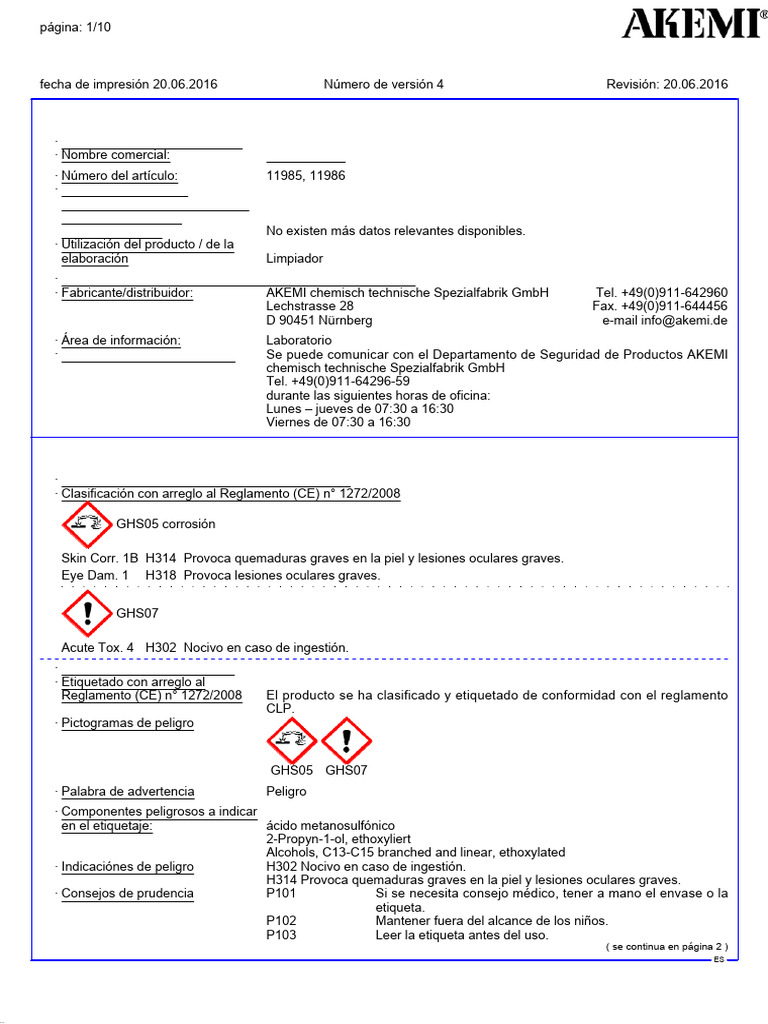 Acid Cleaner (E) | PDF
