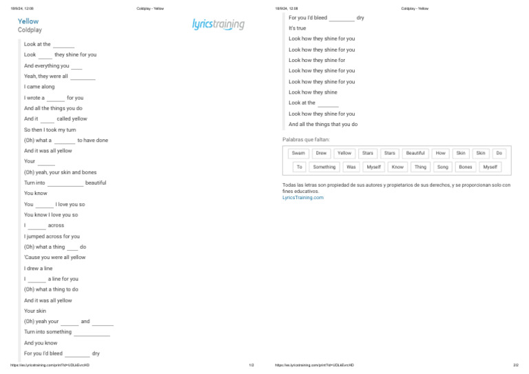 Imprimir Letra - LyricsTraining | PDF