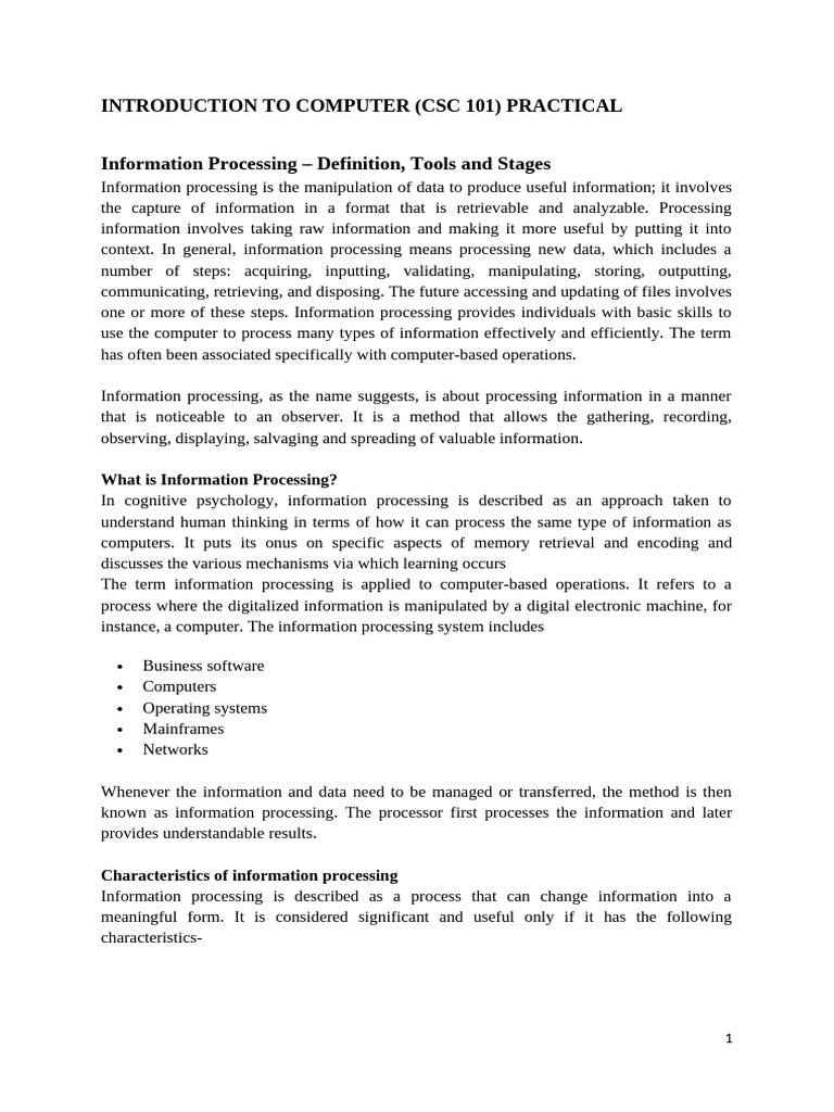 CSC 101 Information Processing-1 | PDF