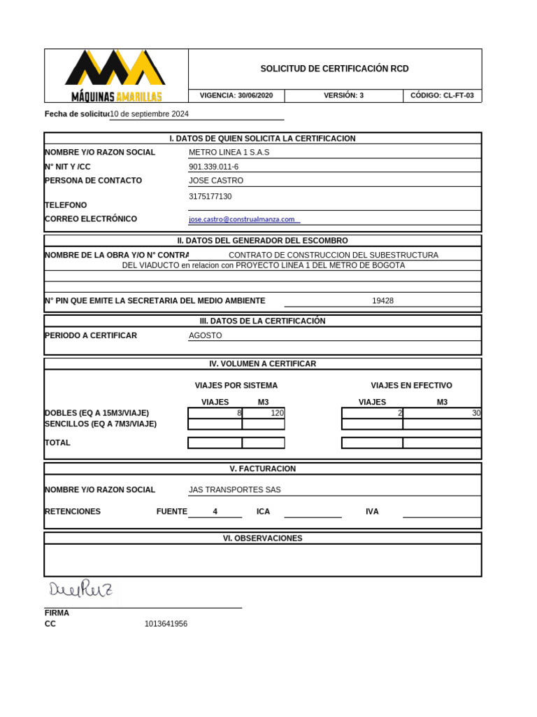 Cl-ft-03 Solicitud de Certificación Rcd-3 | PDF