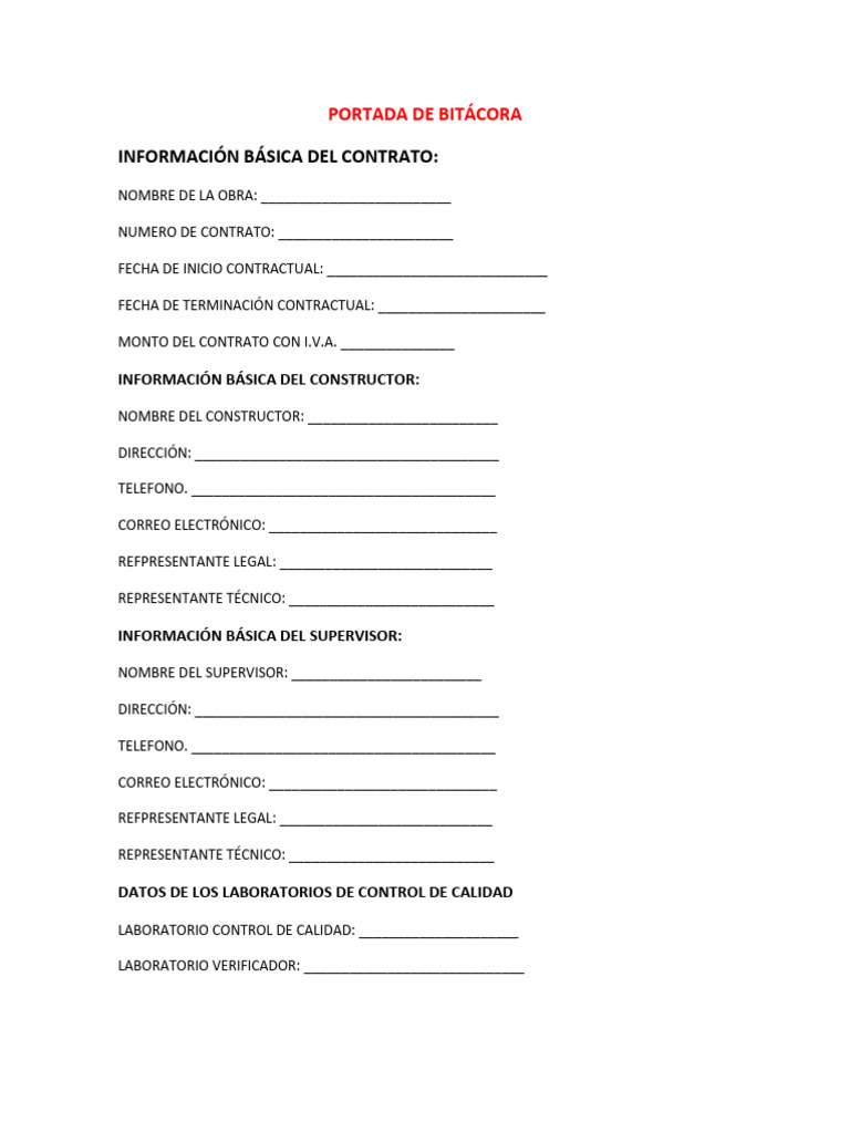 Ejemplo de Apertura de Bitácora de Obra | PDF