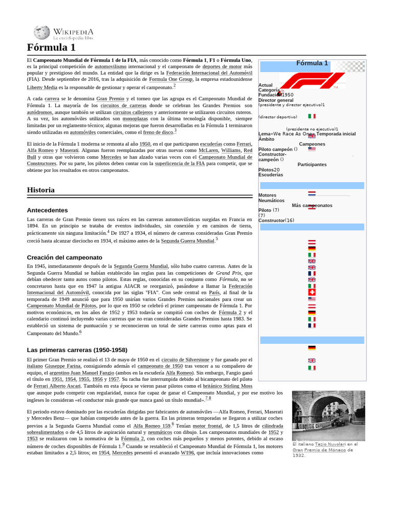 Fórmula 1 | PDF | Fórmula Um | Monoposto