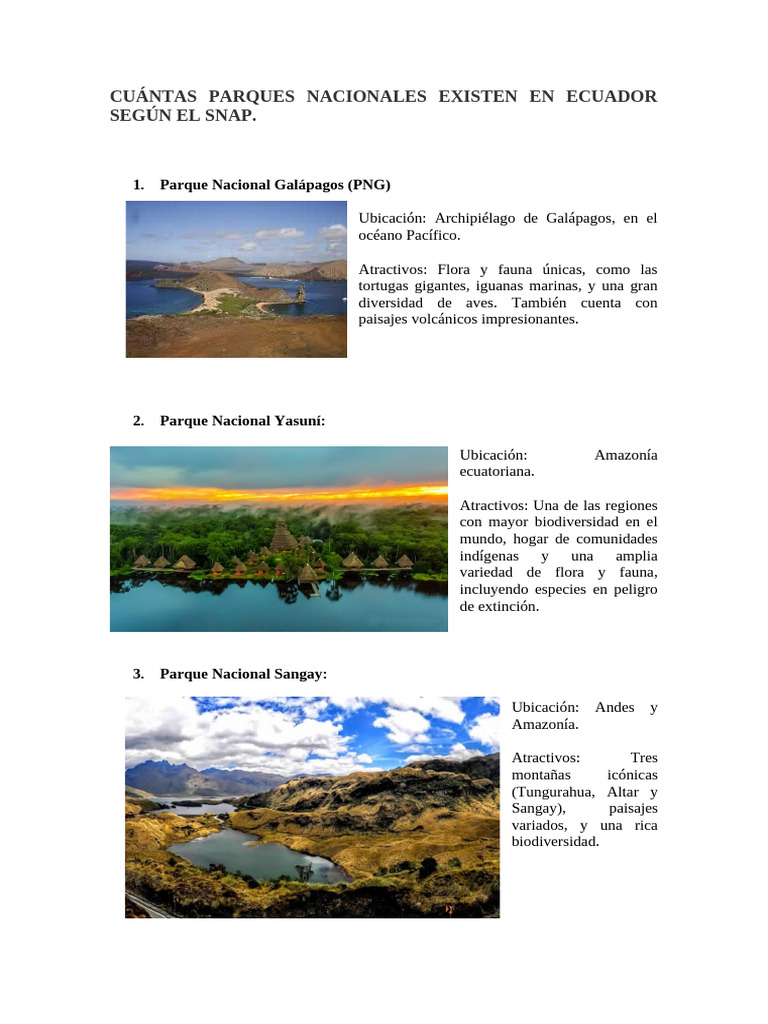 Cuántas Parques Nacionales Existen en Ecuador Según El Snap | PDF