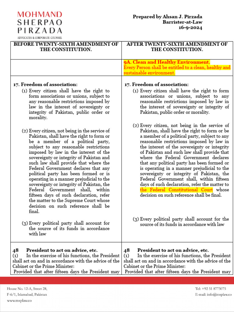 Twenty-Sixth Constitutional Amendment (Comparative Table) | PDF ...