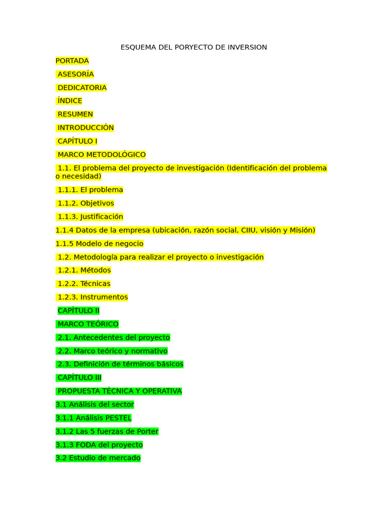Esquema Completo Del Poryecto de Inversion | PDF