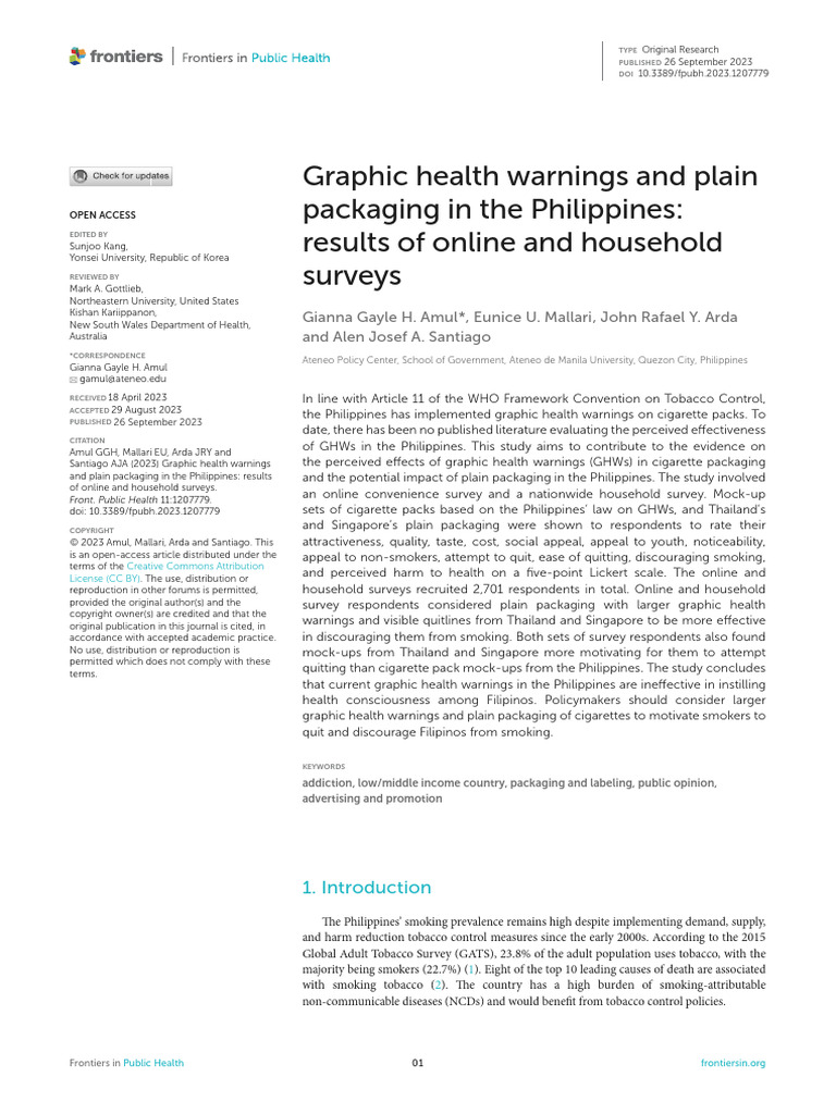 Graphic Health Warnings and Plain Packaging in The | PDF