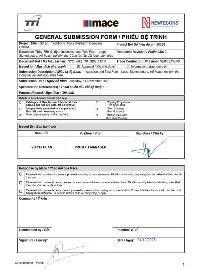 NTC - WP2 - ITP - GEN - 033 - 00 - ITP For Logo, Signed Board-Status A | PDF
