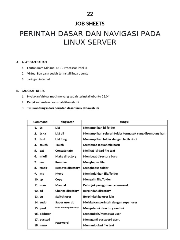 JOB SHEETS PRAKTIKUM Linux Navigasi Dan Perintah Dadsar | PDF