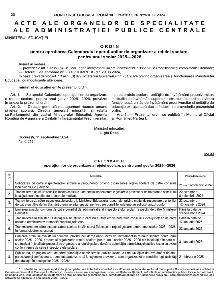 Ome 6613 Calendar Retea Scolara Ome6614 Calendar Definitivat | PDF