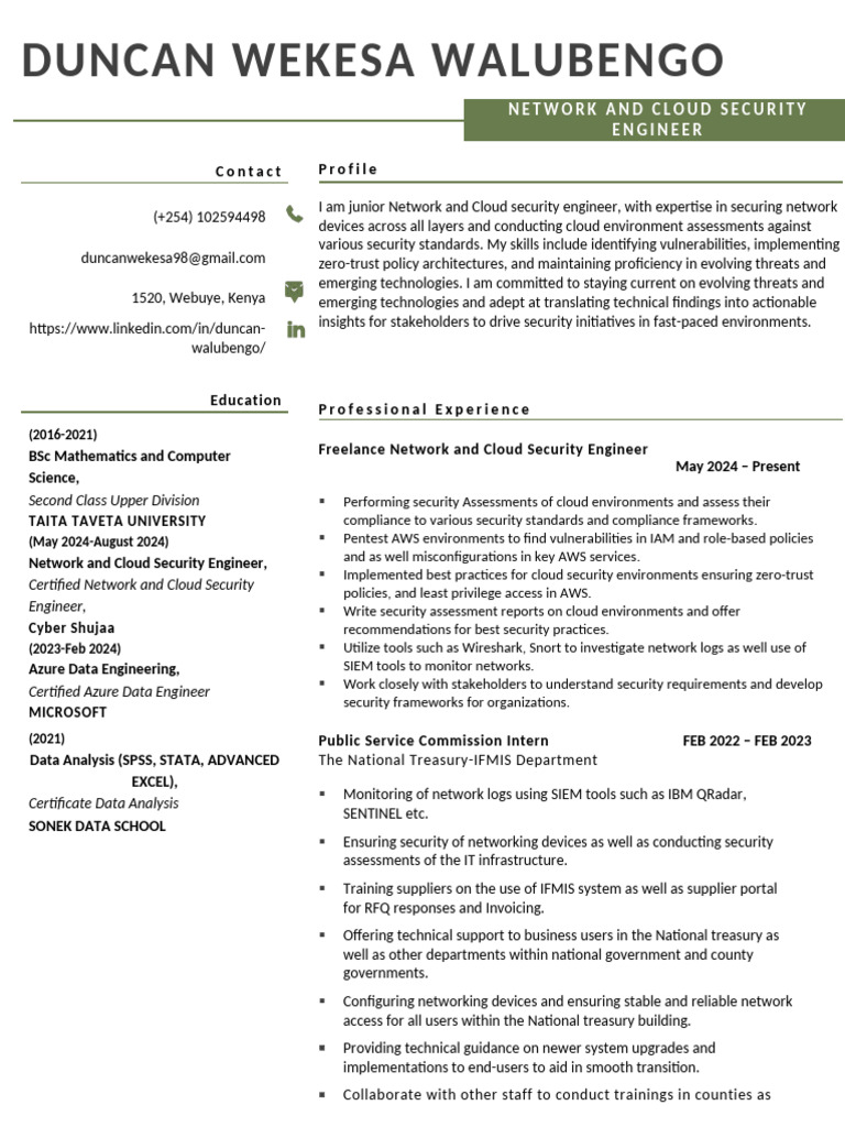 Cloud and Network Security Engineer-Duncan CV | PDF