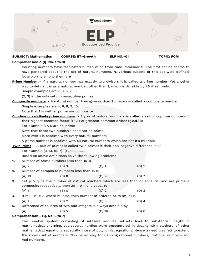 ELP-1 To 10 - IIT-Growth - Fundamental of Maths | PDF