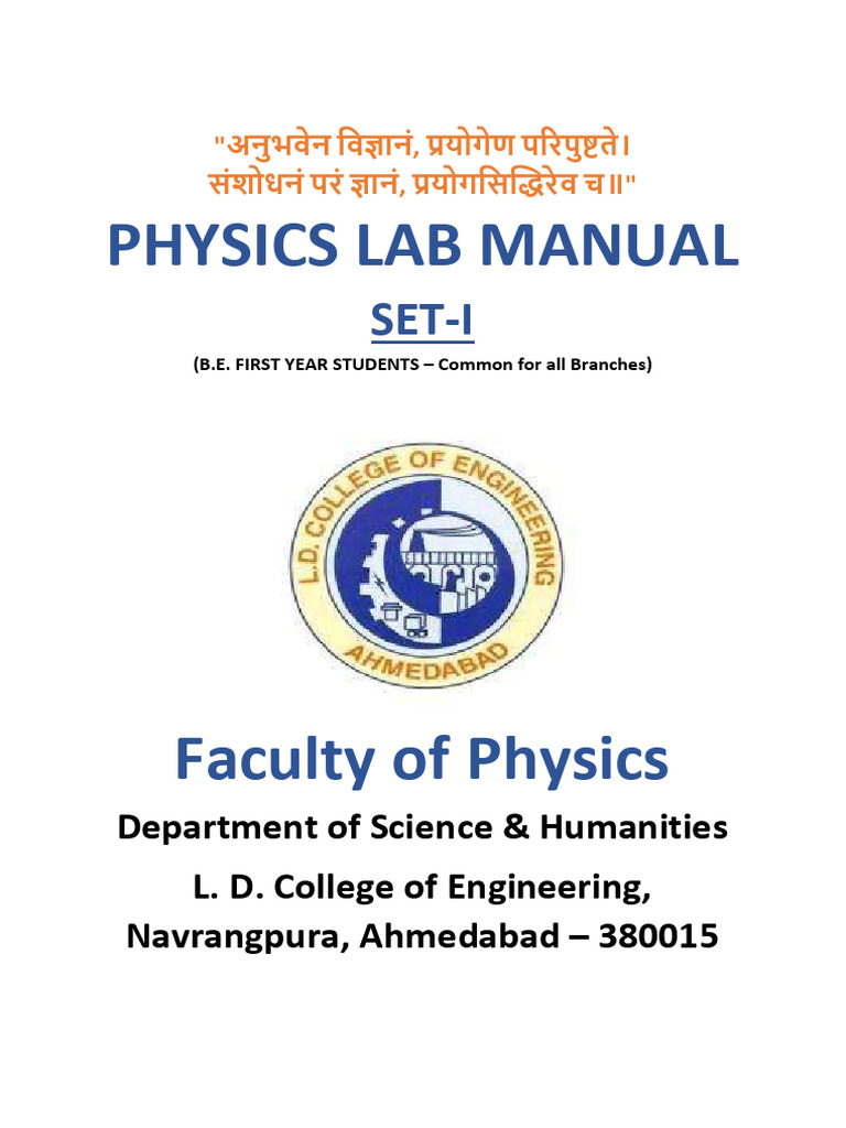 Phy Lab Manual LD - Set-1 | PDF | Laser | Diffraction