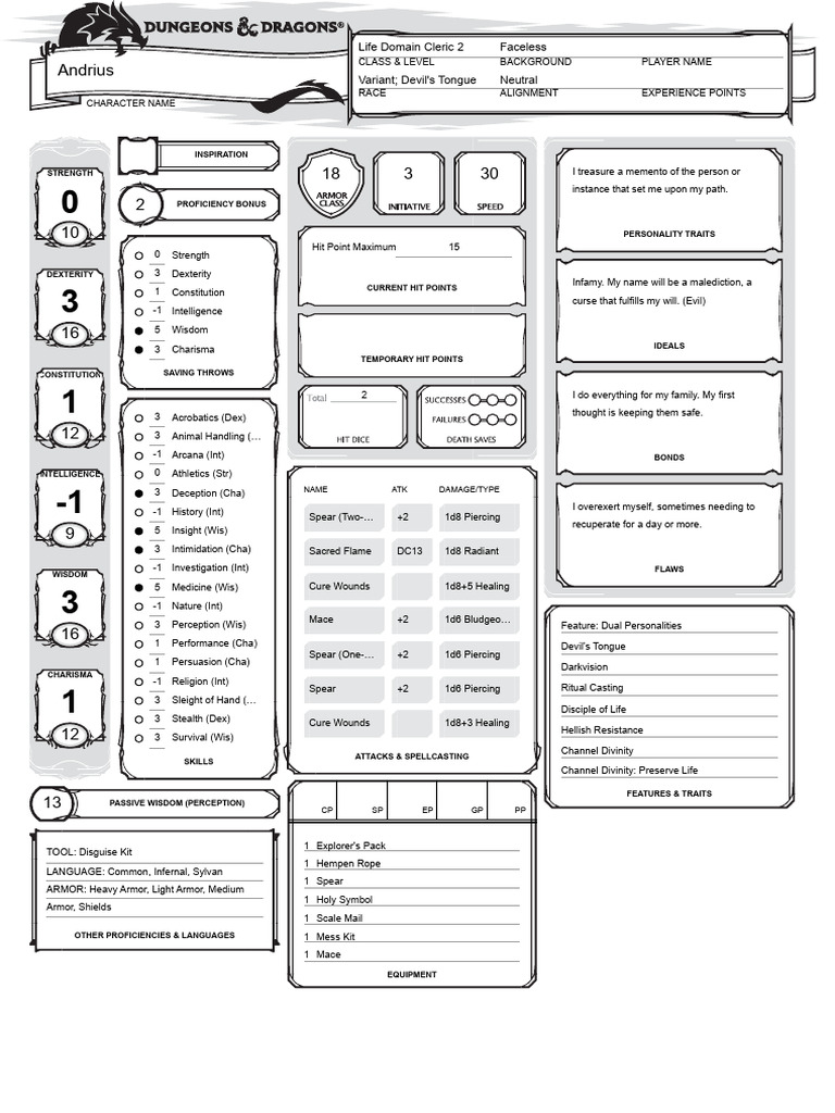 Andrius - Roll20 Characters | PDF