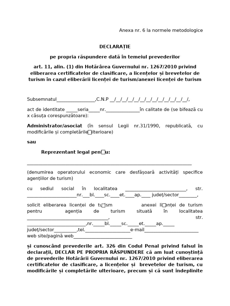 Anexa Nr. 6 La Normele Metodologice | PDF