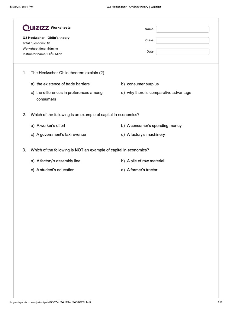 Q3 Heckscher - Ohlins Theory - Quizizz | PDF