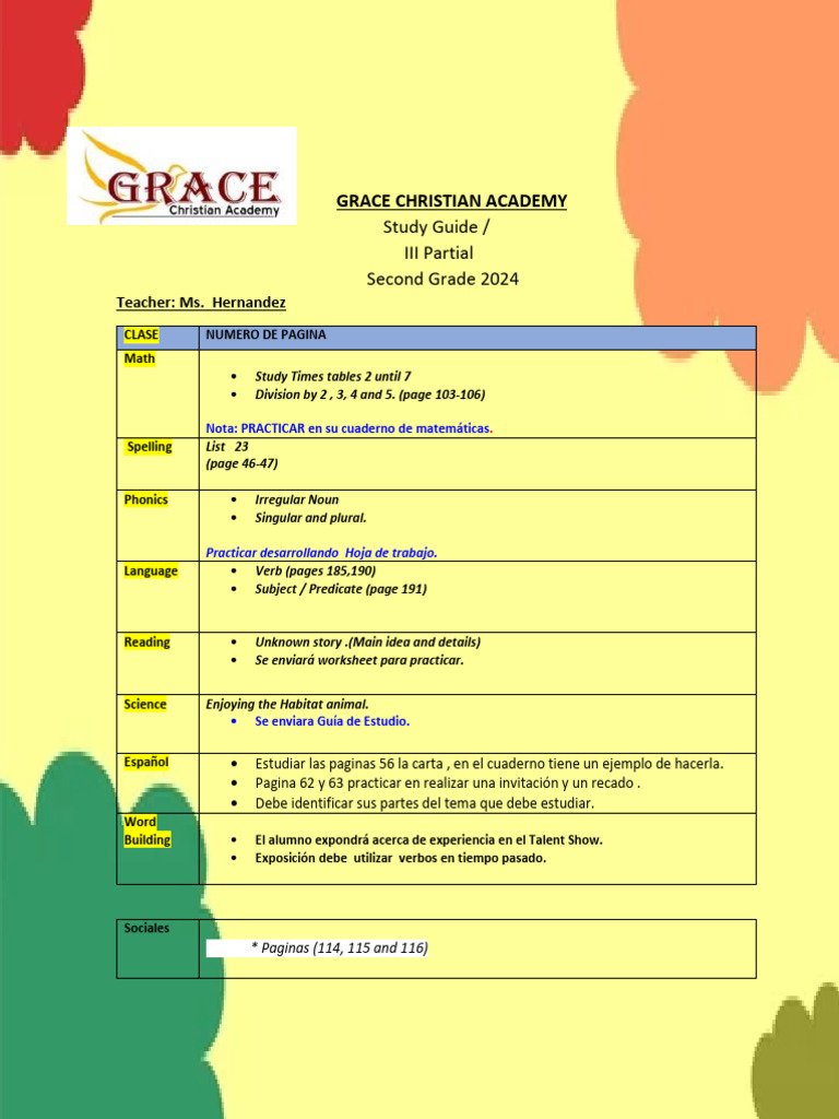 Temario de Examenes 2nd Grade III Partial | PDF