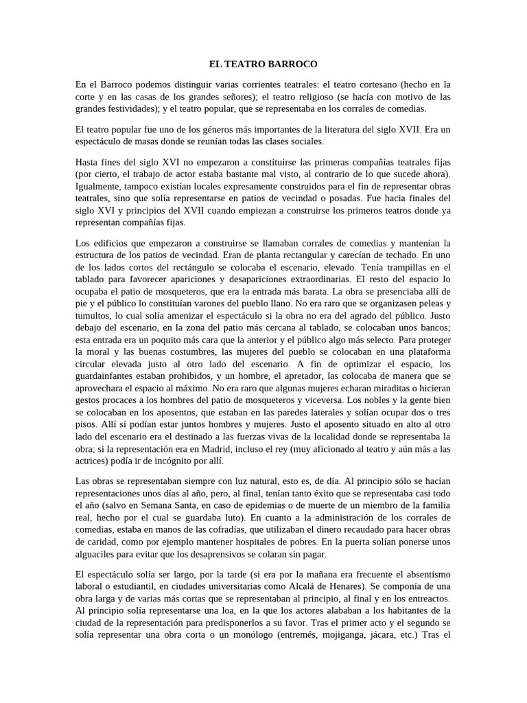 El Teatro Barroco | PDF