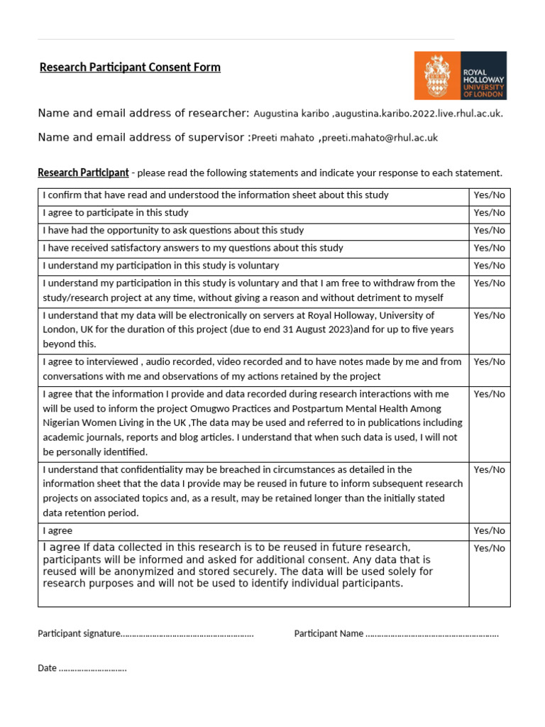 Research Consent Form | PDF