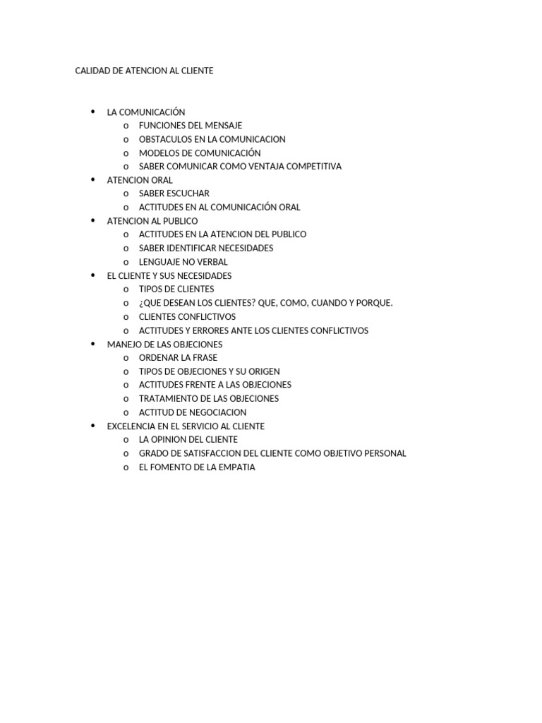 Calidad de Atencion Al Cliente | PDF