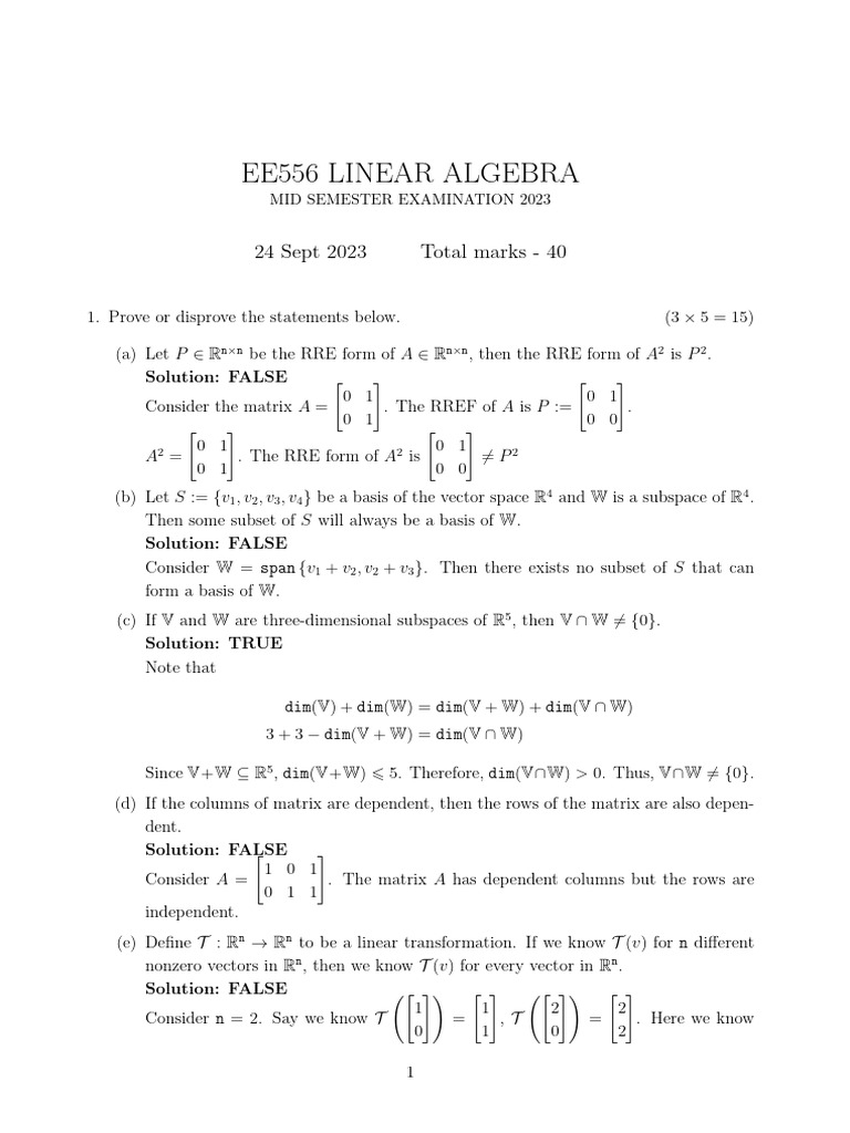EE556 MidSem Solution | PDF