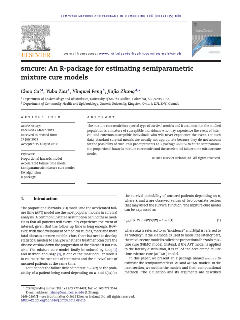 Cai (2012) - Smcure An R-Package For Estimating Semiparametric Mixture Cure Models | PDF