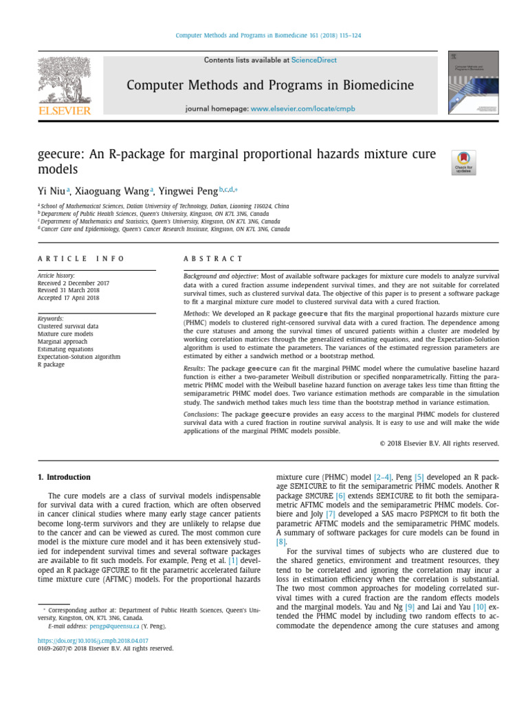 NIU (2019) Geecure An R-Package For Marginal Proportional Hazards ...
